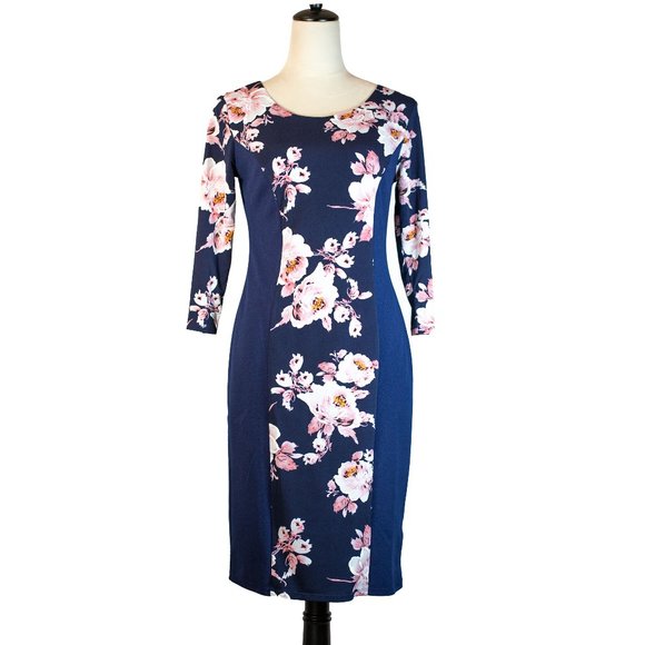 Sami & Jo | Dresses | Sami Jo Dresses Bodycon Midi Floral Navy Blue ...